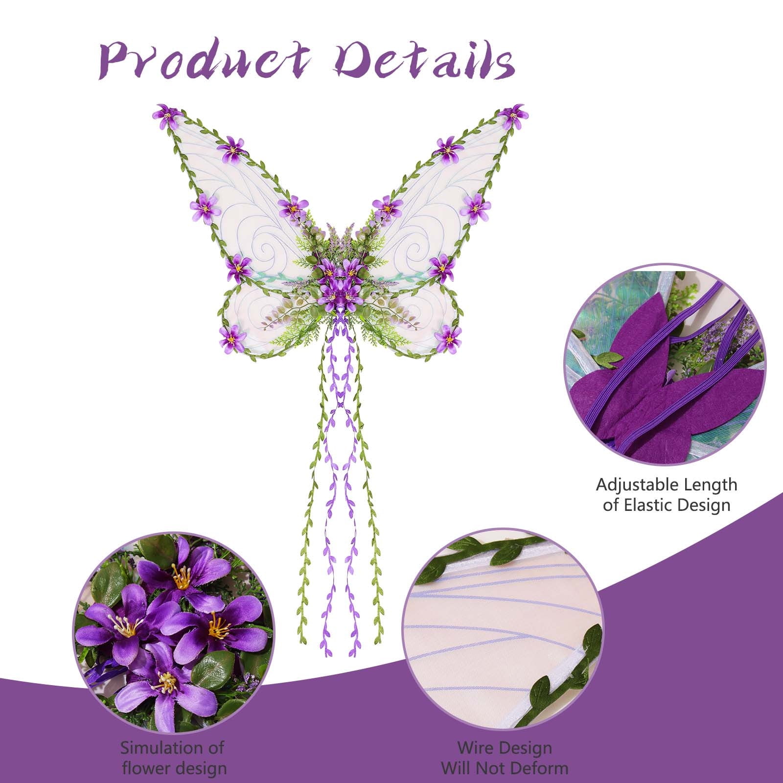 1 PC Floral Elf Wings with Elastic Straps, Butterfly Wings Mother ...