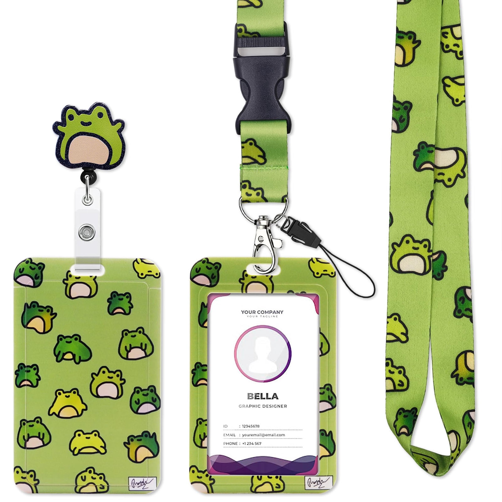 1 PC Frog Retractable Lanyards with ID Badge Holder Rotatable Clips ...