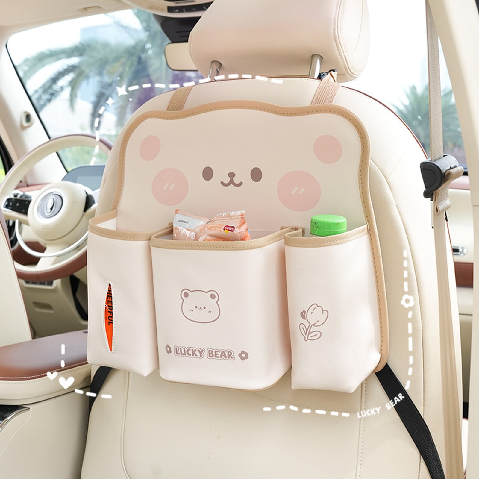 1 PC Leather Tissue Holder Car Organizer, Cute Cartoon Bear Hanging ...