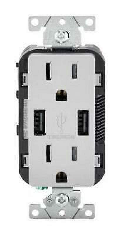 1 PC Leviton Decora 15 amps 125 V Gray Outlet and USB Charger 5-15R 1 ...