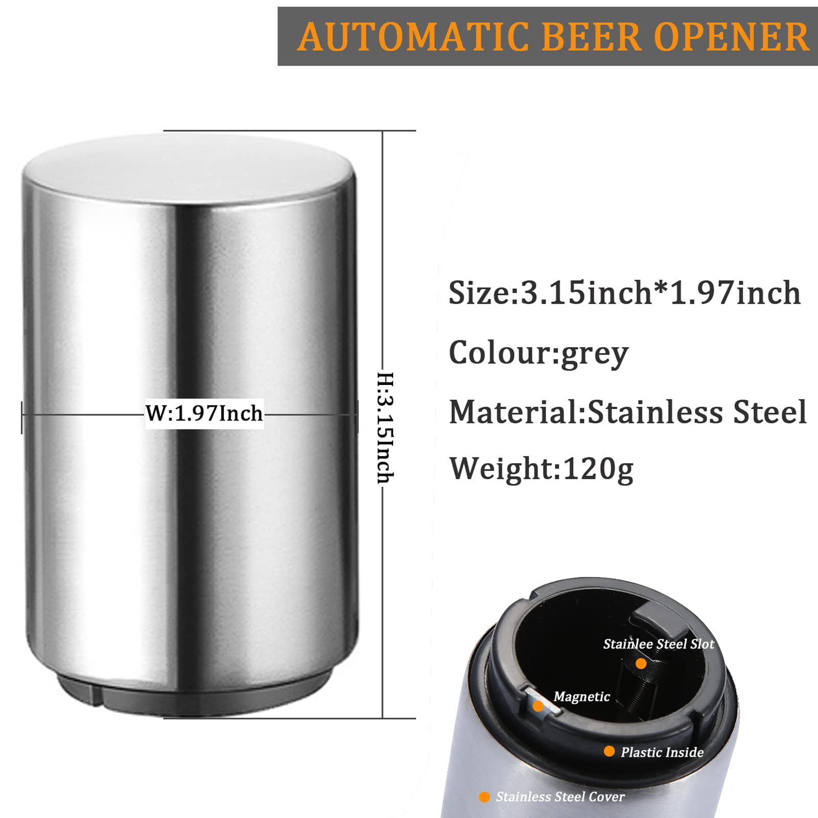 1 PC Premium Beer Bottle Opener, Stainless Steel Automatic Push Down No ...