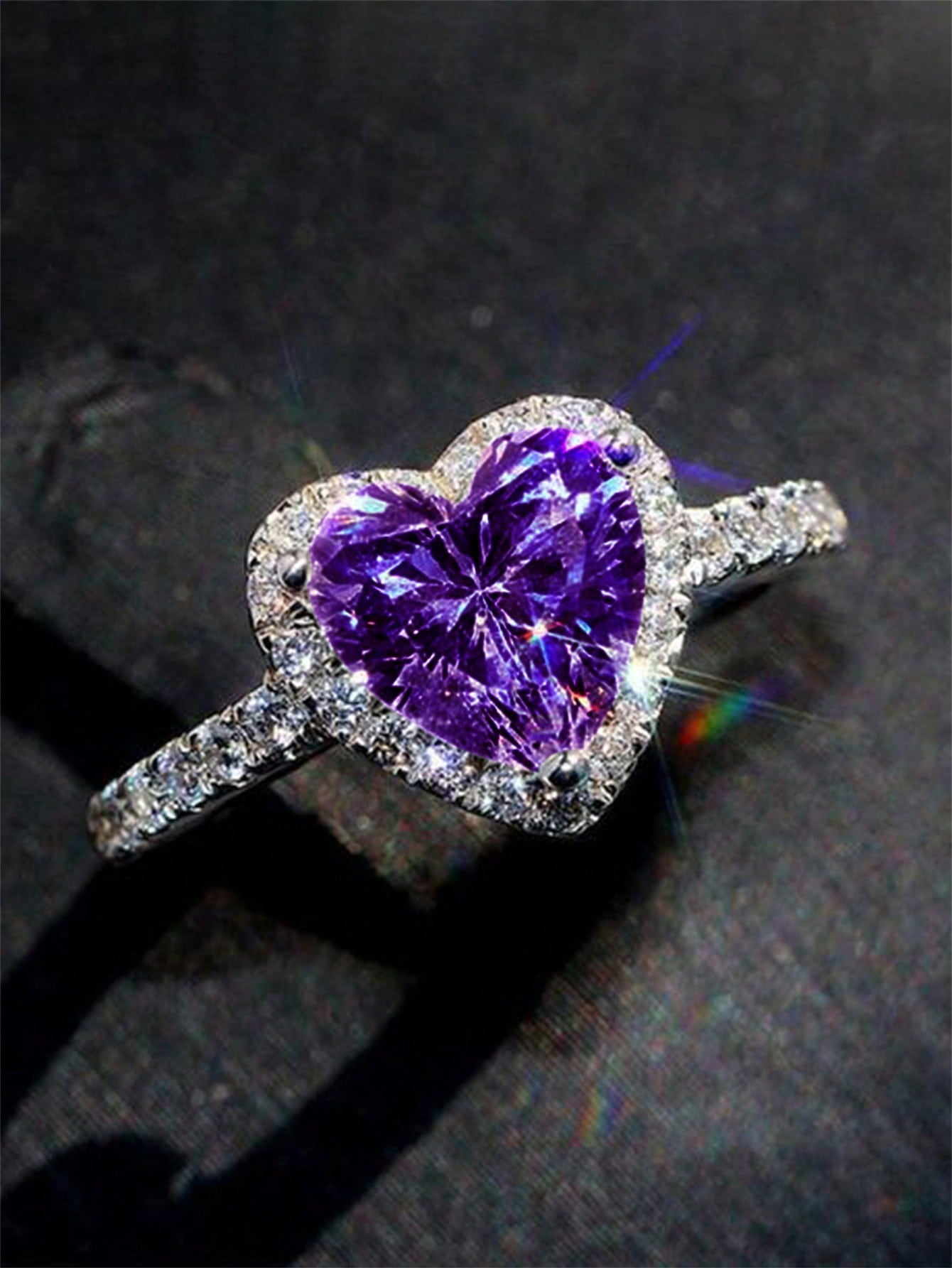 1 PC Romantic Red Heart Cubic Zirconia Ring For Women For Valentine's ...