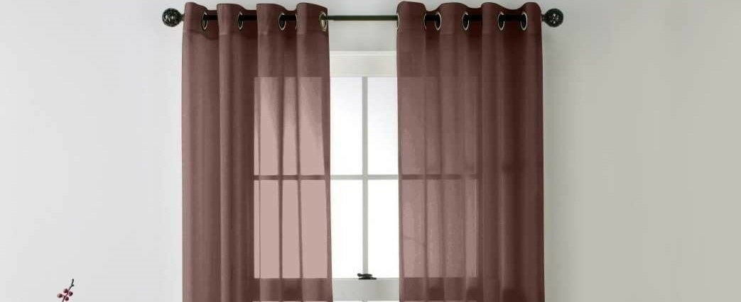 1-PC Ruby Brown Solid Sheer Panels Faux Silk with Grommets Window ...