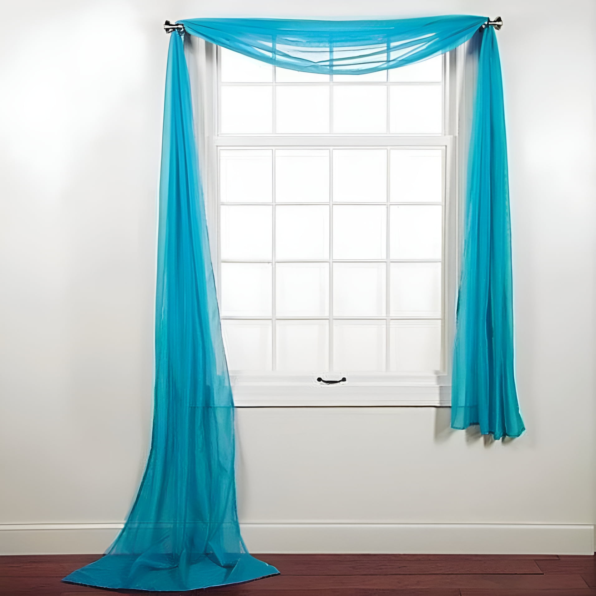 1 PC Solid Aqua Blue Drapery Scarf Valance, Soft Sheer Voile Window ...