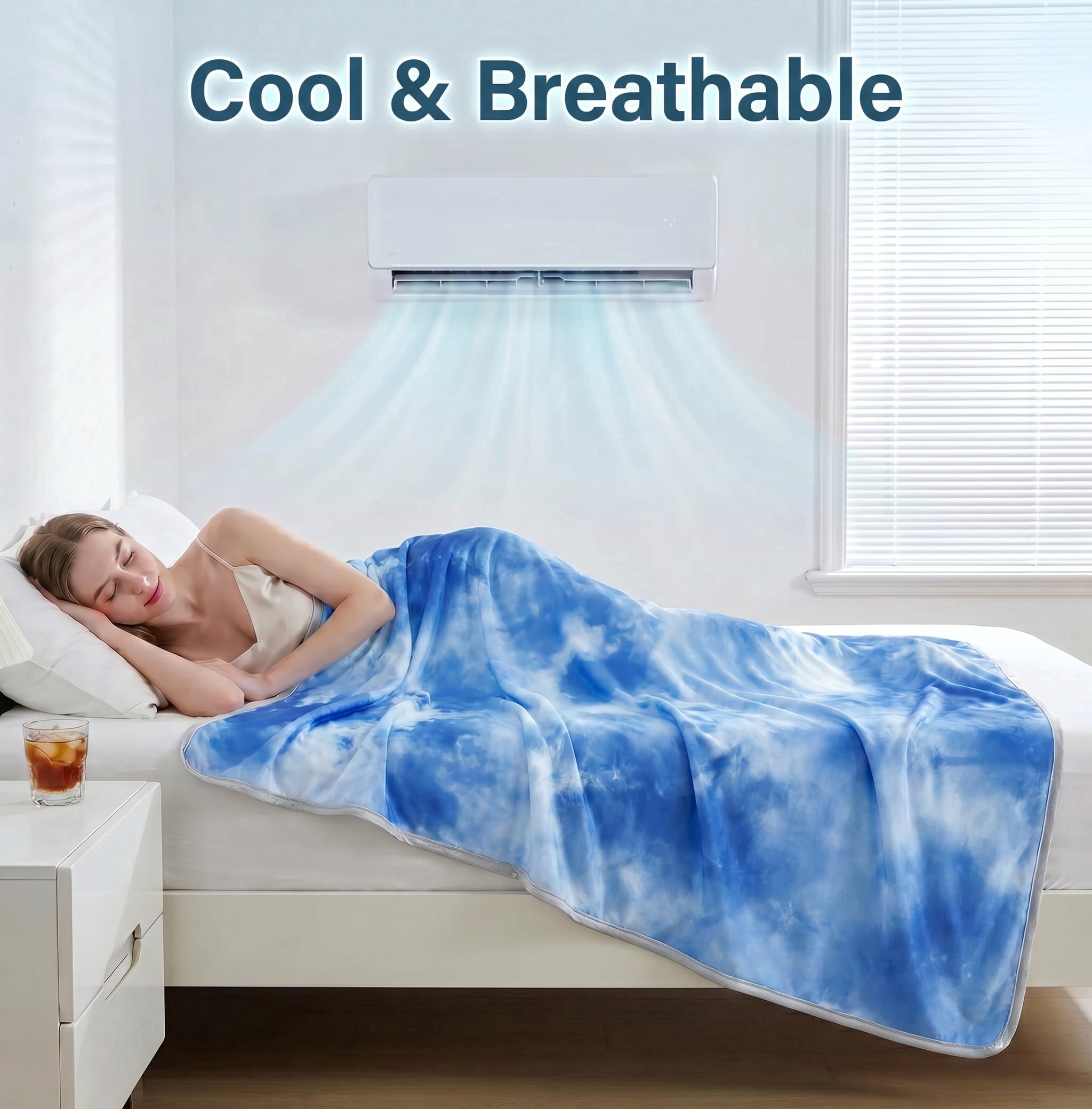 1 PC Summer Ultrasonic Cooling Blanket, Breathable Temperature Reducing ...