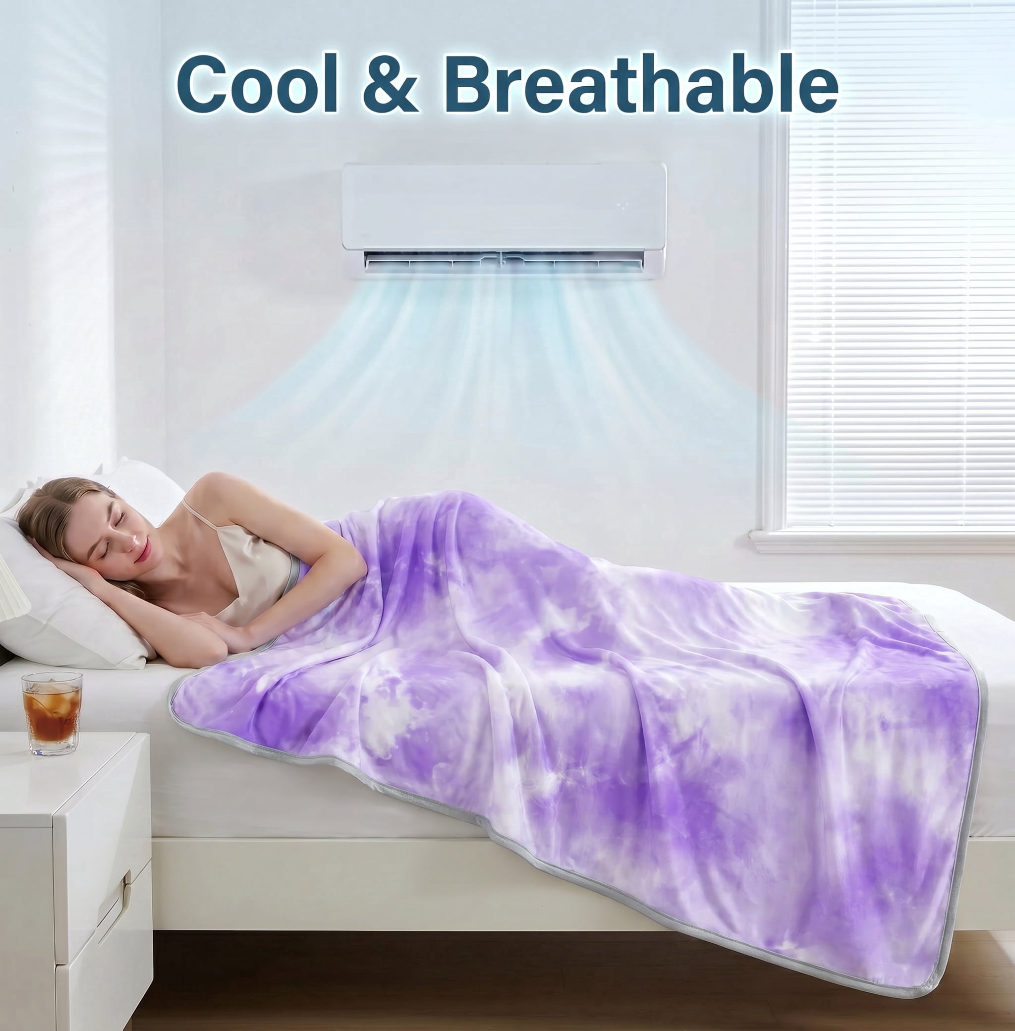 1 PC Summer Ultrasonic Cooling Blanket, Breathable Temperature Reducing ...