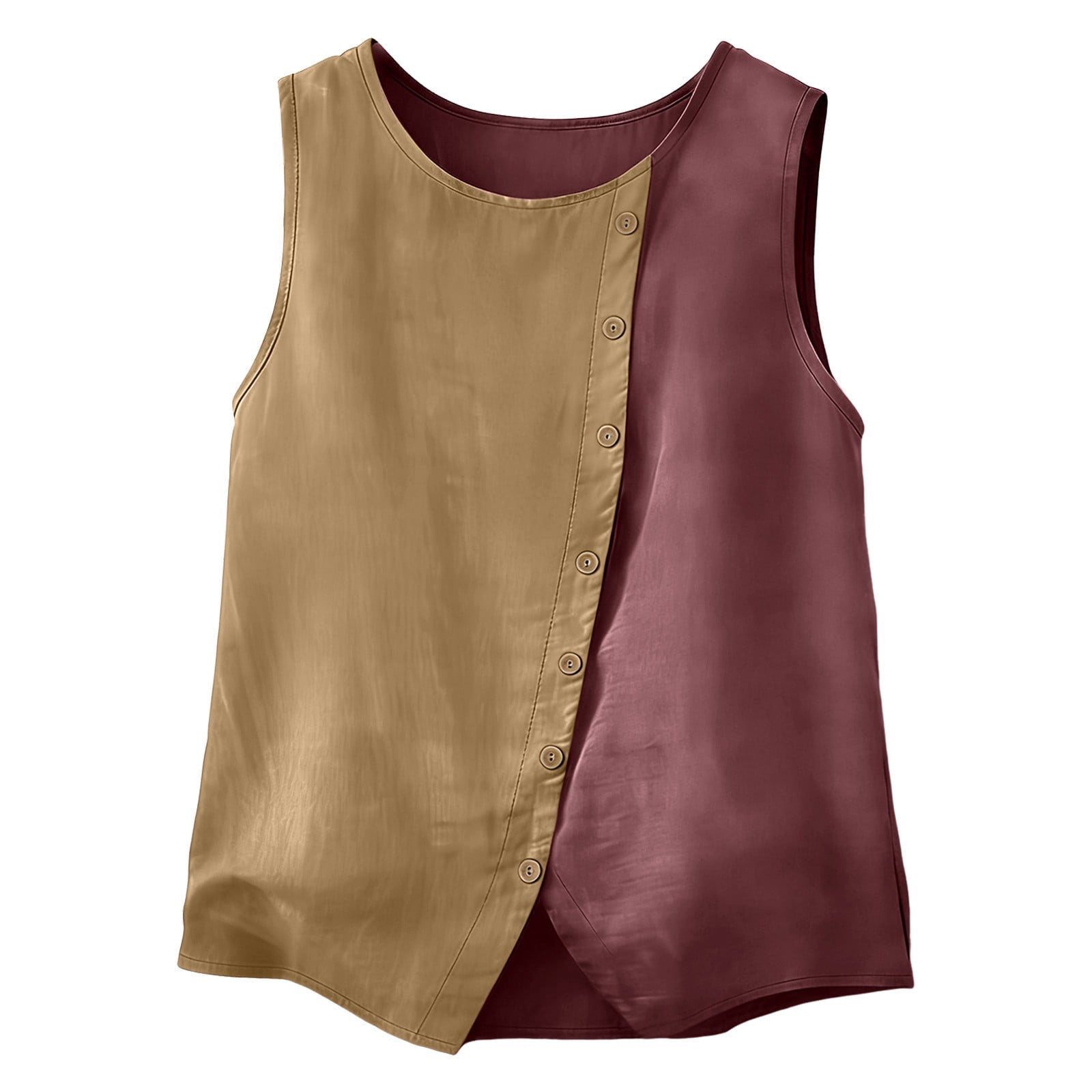 1 PC Undershirts for Women Color Blocked Cotton Linen Casual Vest ...