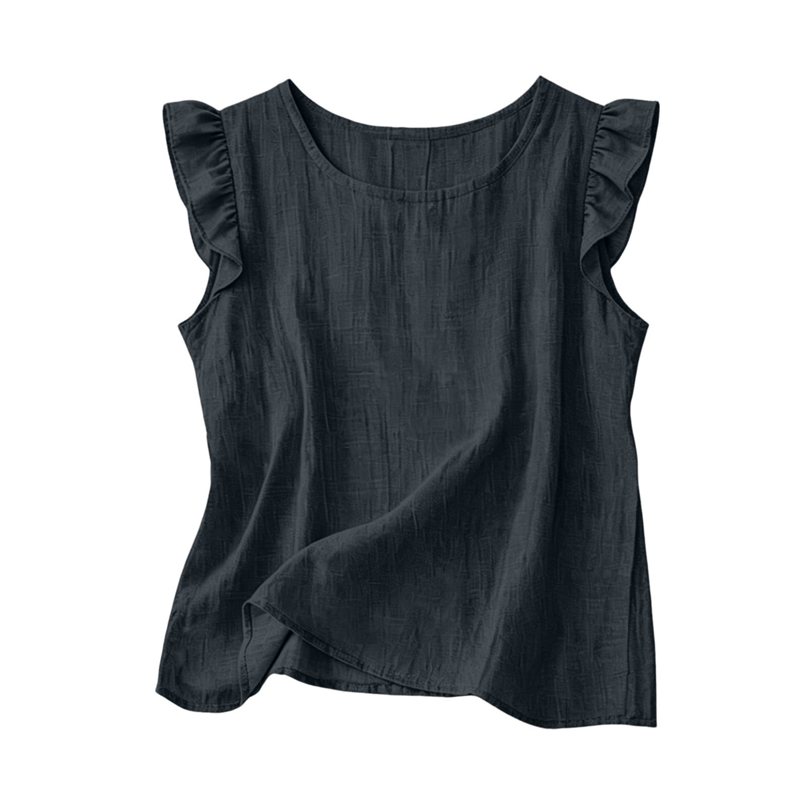 1 PC Undershirts for Women Solid Color O-Neck Sleeveless Tank T-Shirt ...