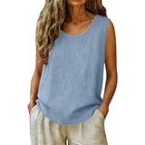 1 PC Women's Tank Tops Casual Round Neck Sleeveless Linen Blouse ...