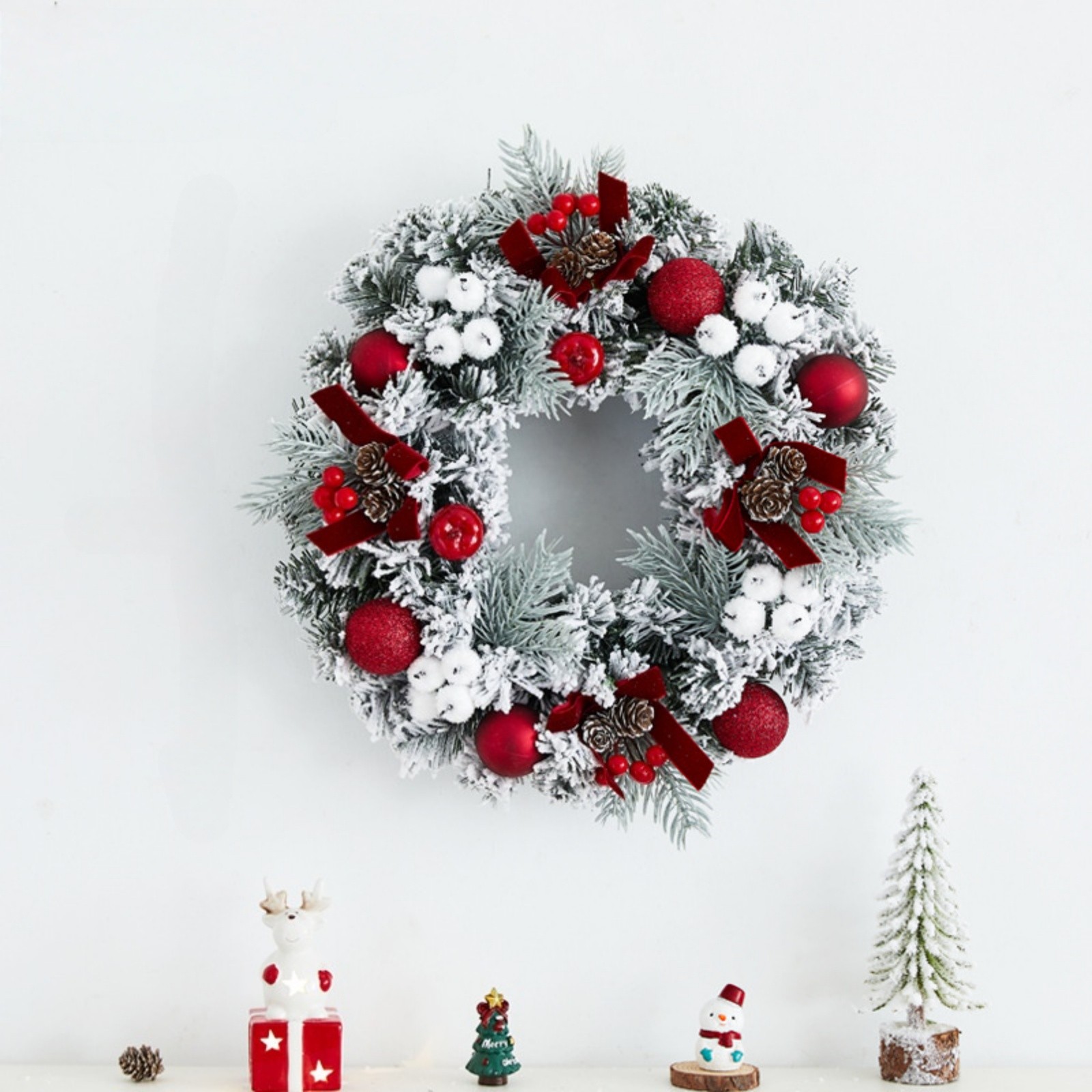 1 PCS 11.81" Artificial Christmas Wreath, Winter Door Wreath with ...