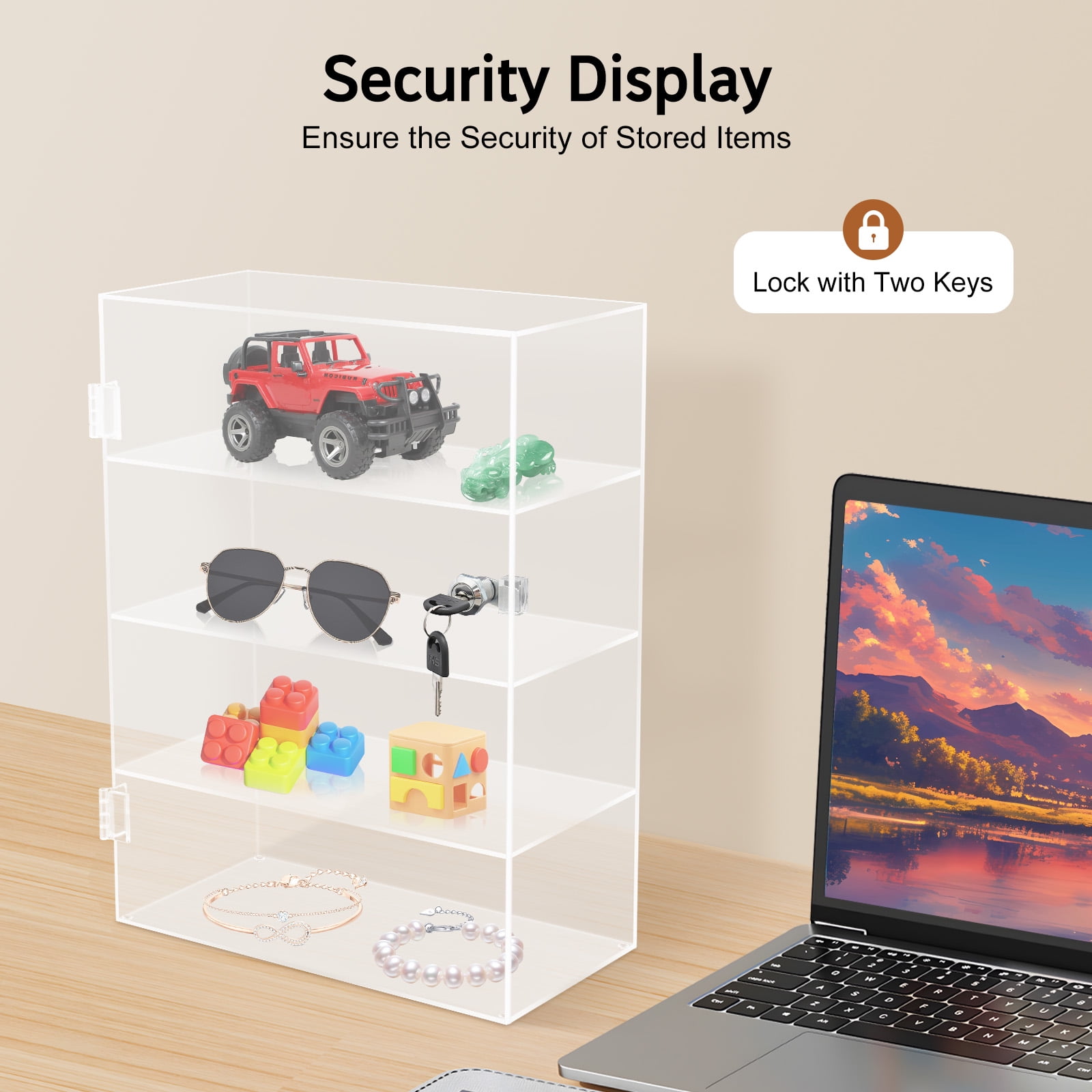 1 PCS 4 Tiers Clear Acrylic Display Case, Acrylic Display Cabinet, 4 ...