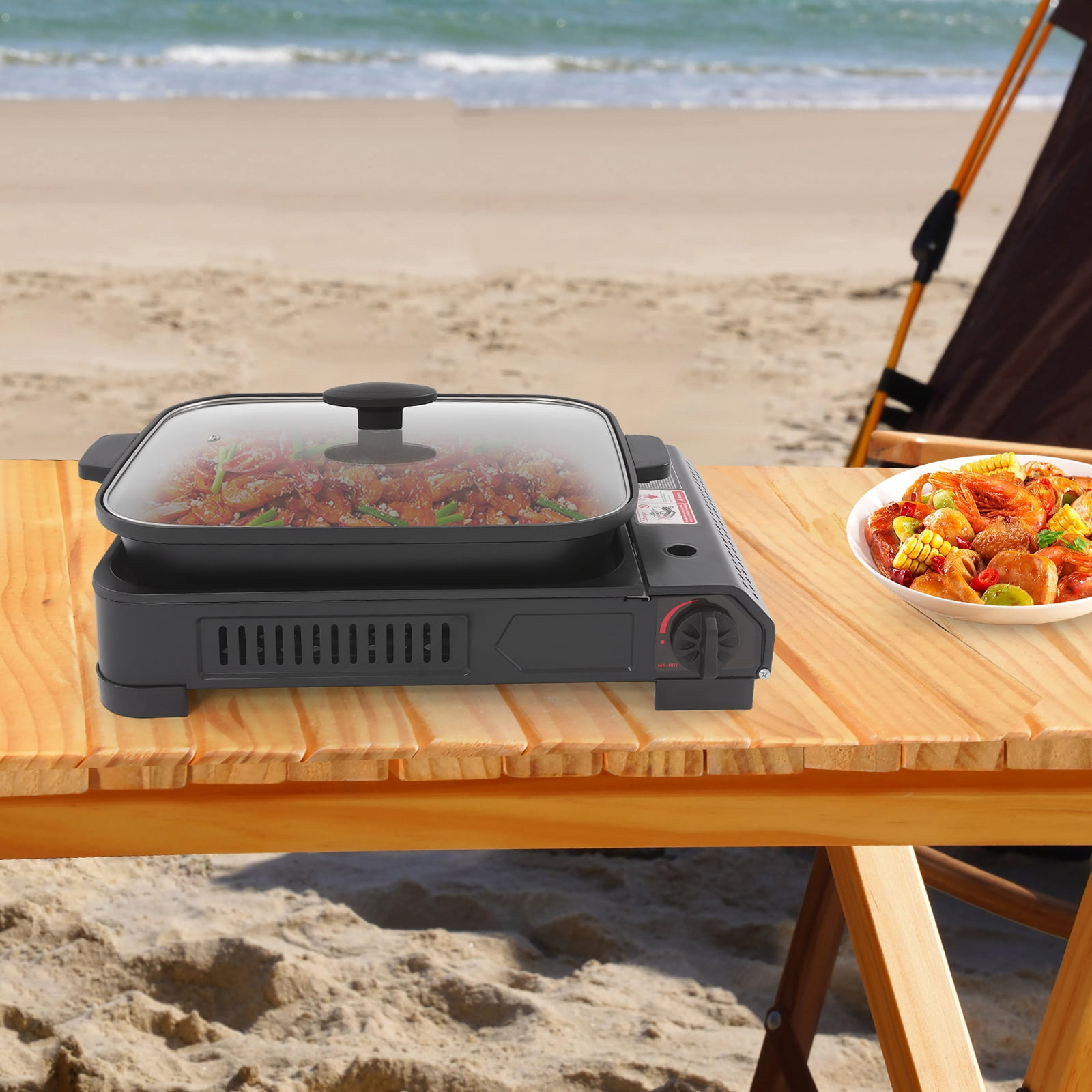 1 PCS Black Stove with Grill Pan and Lid, Portable Gas Stove, Butane ...