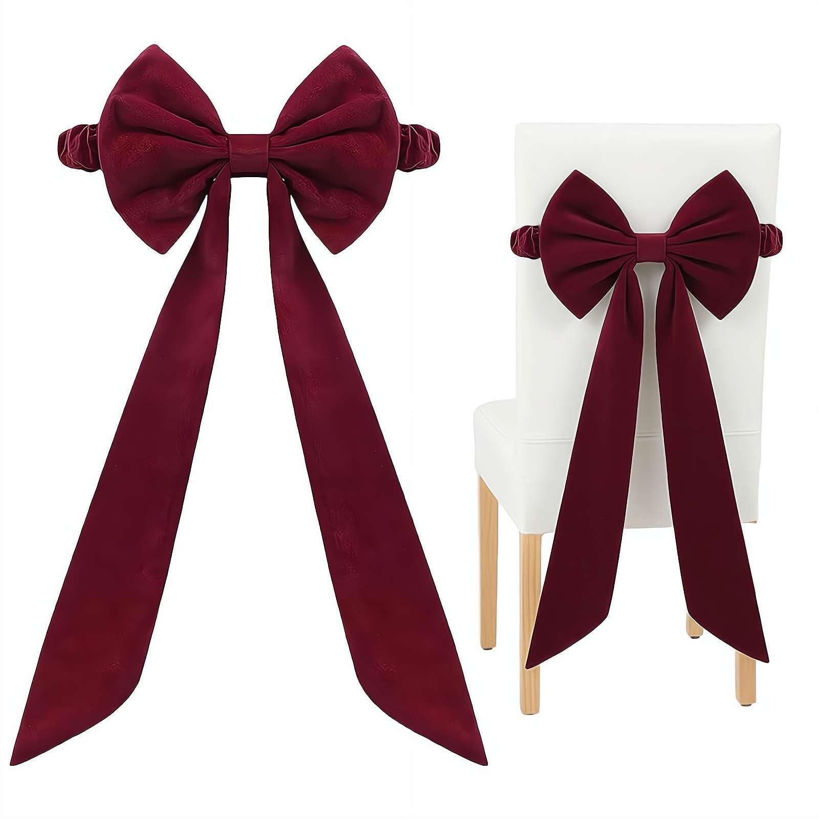 1 PCS Burgundy Velvet Chair Sashes, Elegant 11.8x29.5 Inch Bow Ties for ...
