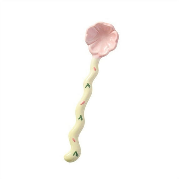 1 PCS Ceramic Long Handle Spoon, Cute Flower Shaped Spoons, Espresso ...