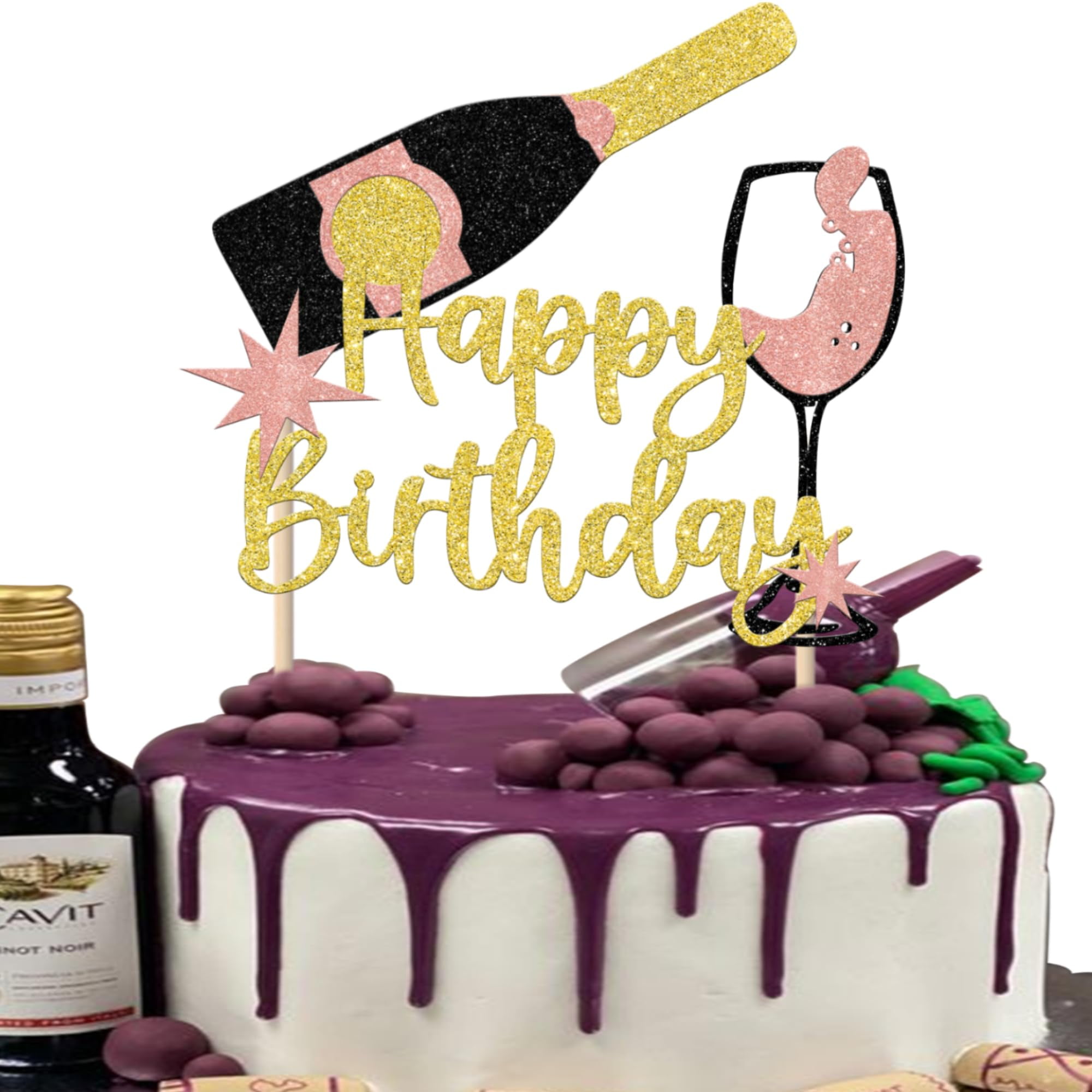 1 PCS ChampagneTRDN Happy Birthday Cake Topper Assembled Glitter Cheers ...