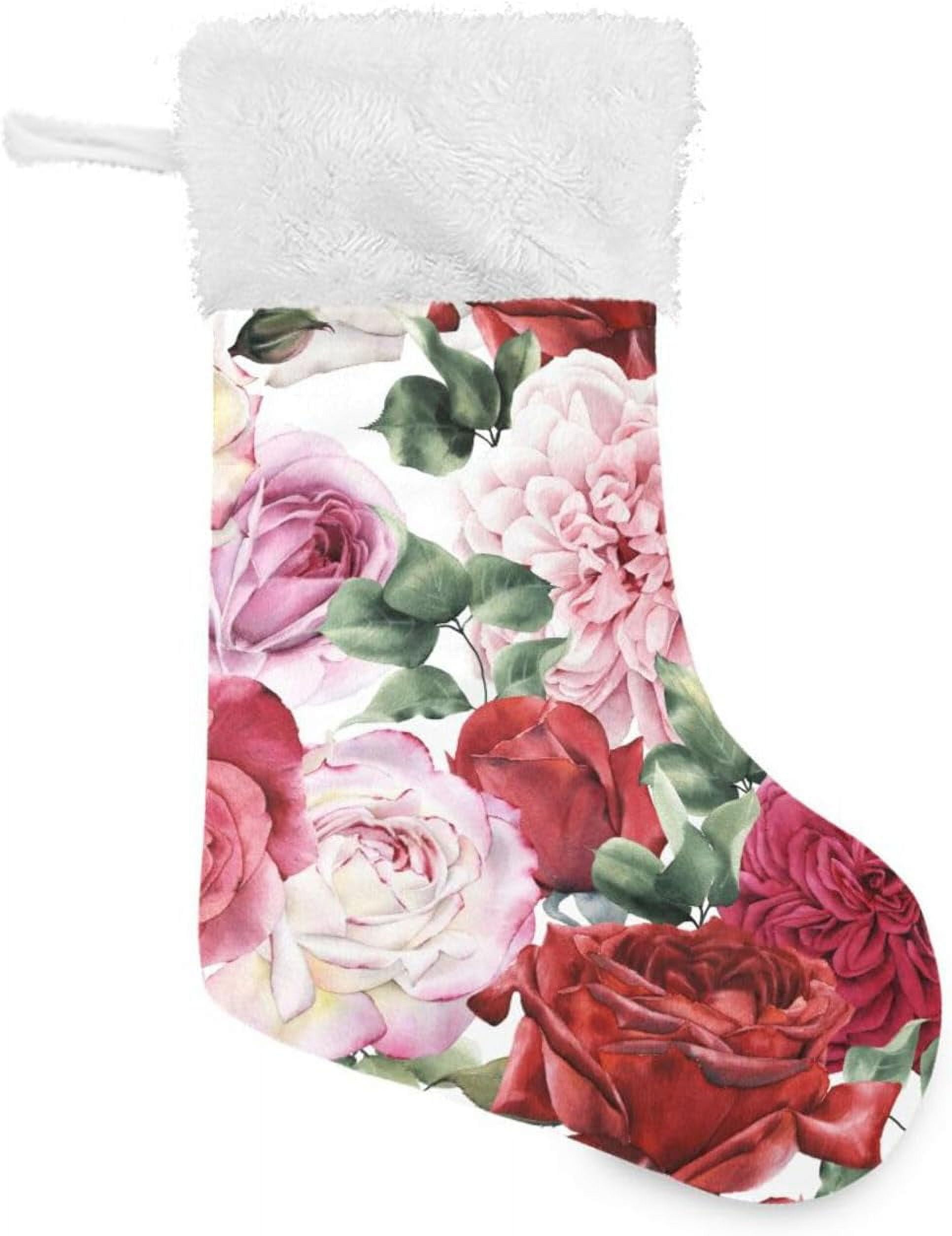 1 PCS Christmas Stocking Roses Floral Pattern Big Warm 18 x 12 Inch ...