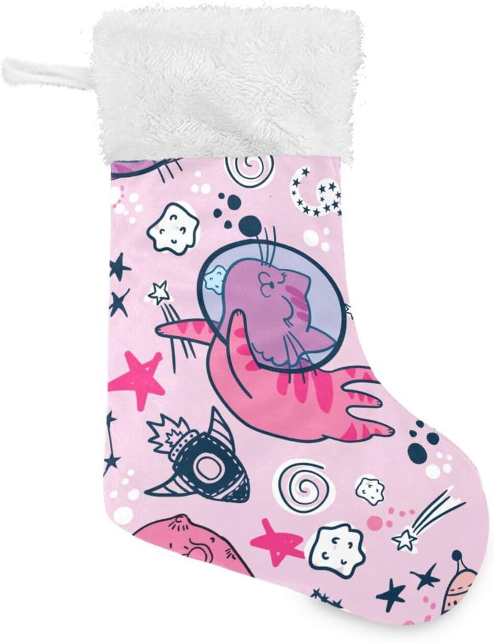 1 PCS Christmas Stocking Space Cat Pattern Big Warm 18 x 12 Inch Hanging Xmas Stockings ...