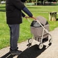 1 PCS Coffee Color Pet Stroller with Removable Carrier, Foldable Pet ...