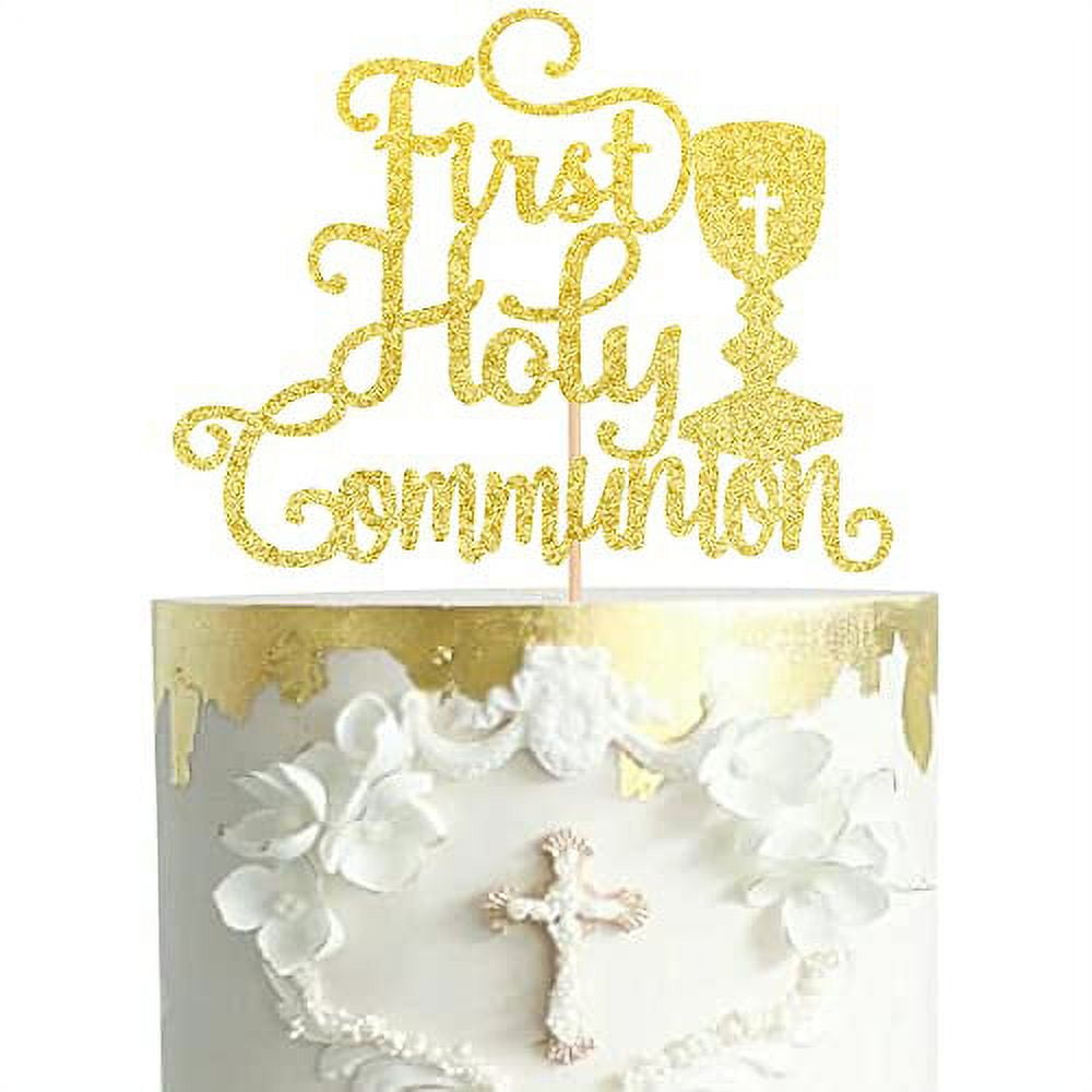 1 PCS First Holy Communion Cake Topper Glitter Christian Baby Baptism ...