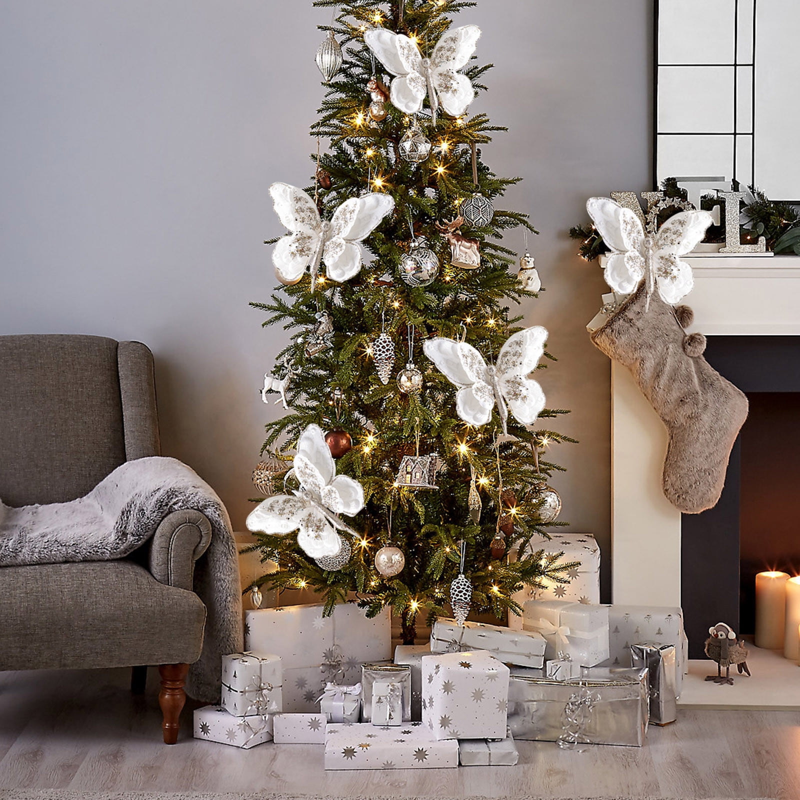 1 PCS Glitter Christmas Tree Butterfly Ornaments, Large 3D Butterfly ...