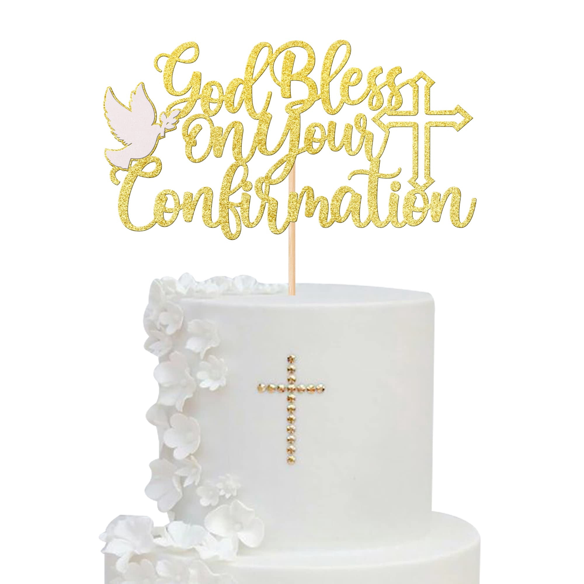 1 PCS GodITSC Bless On You Confirmation Cake Topper with Cross Glitter ...