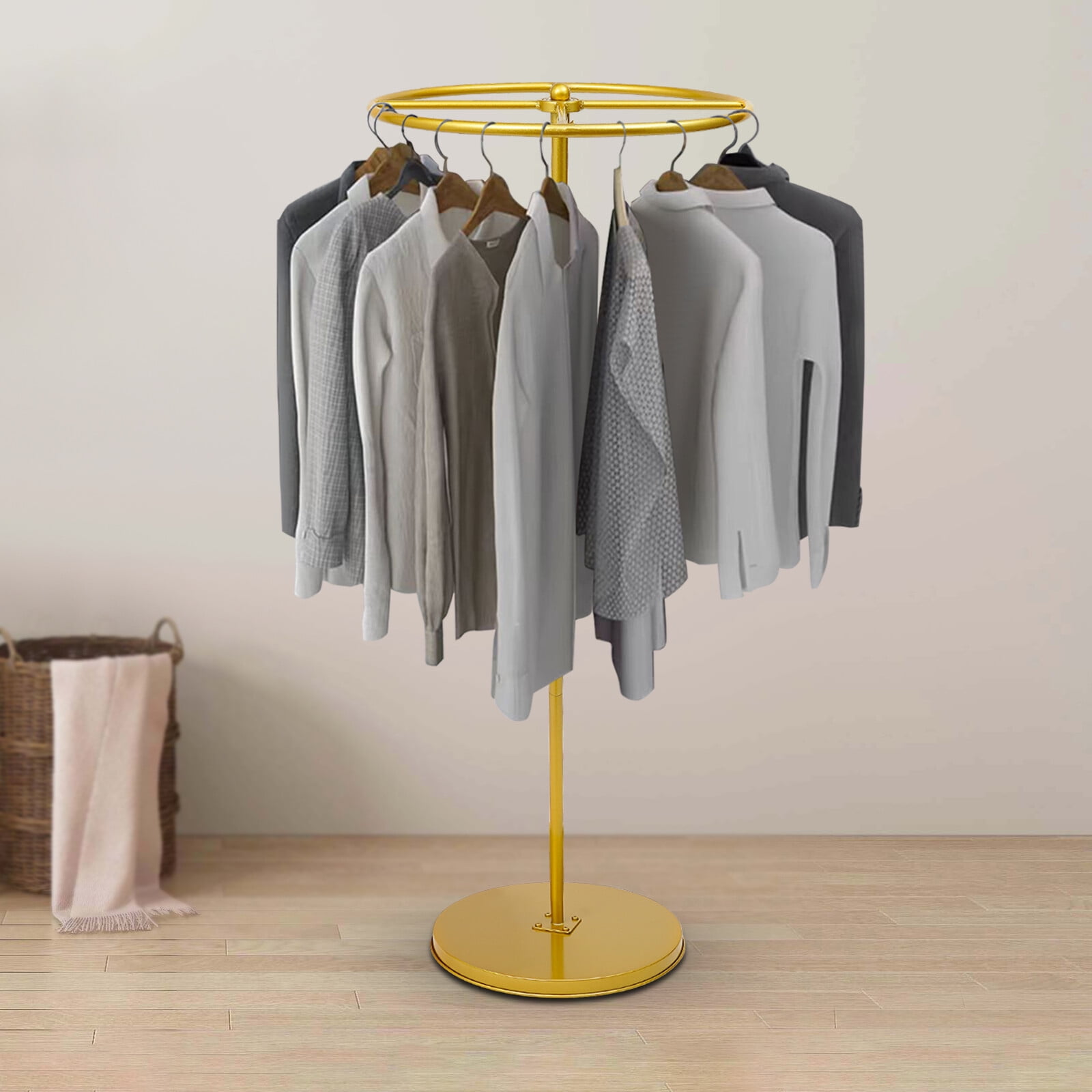 1 PCS Gold Round Garment Rack, Floor Standing Rotatable Clothing Rack ...