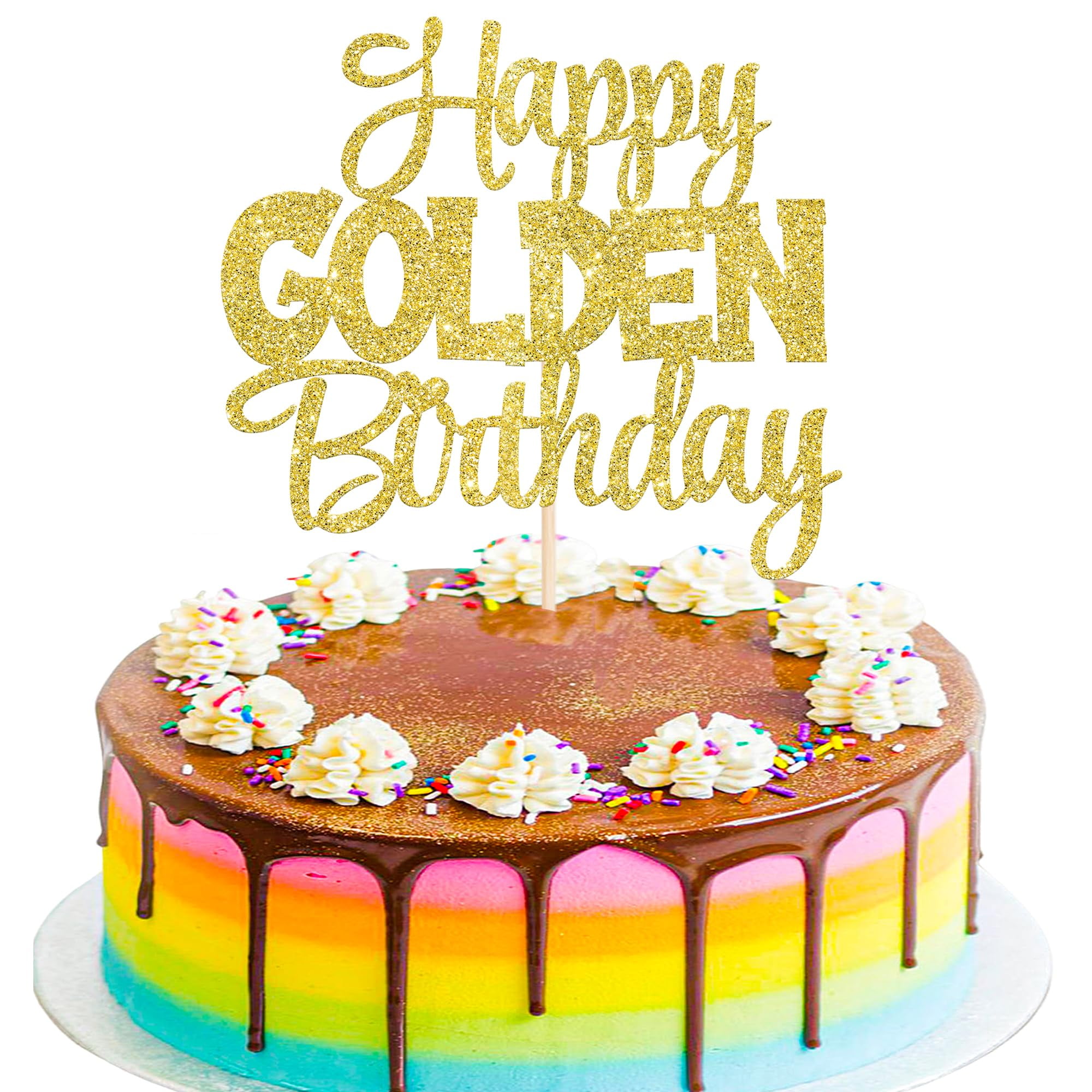 1 PCS Happy Golden Birthday Cake ZLK1 Topper Gold Glitter Birthday Cake ...