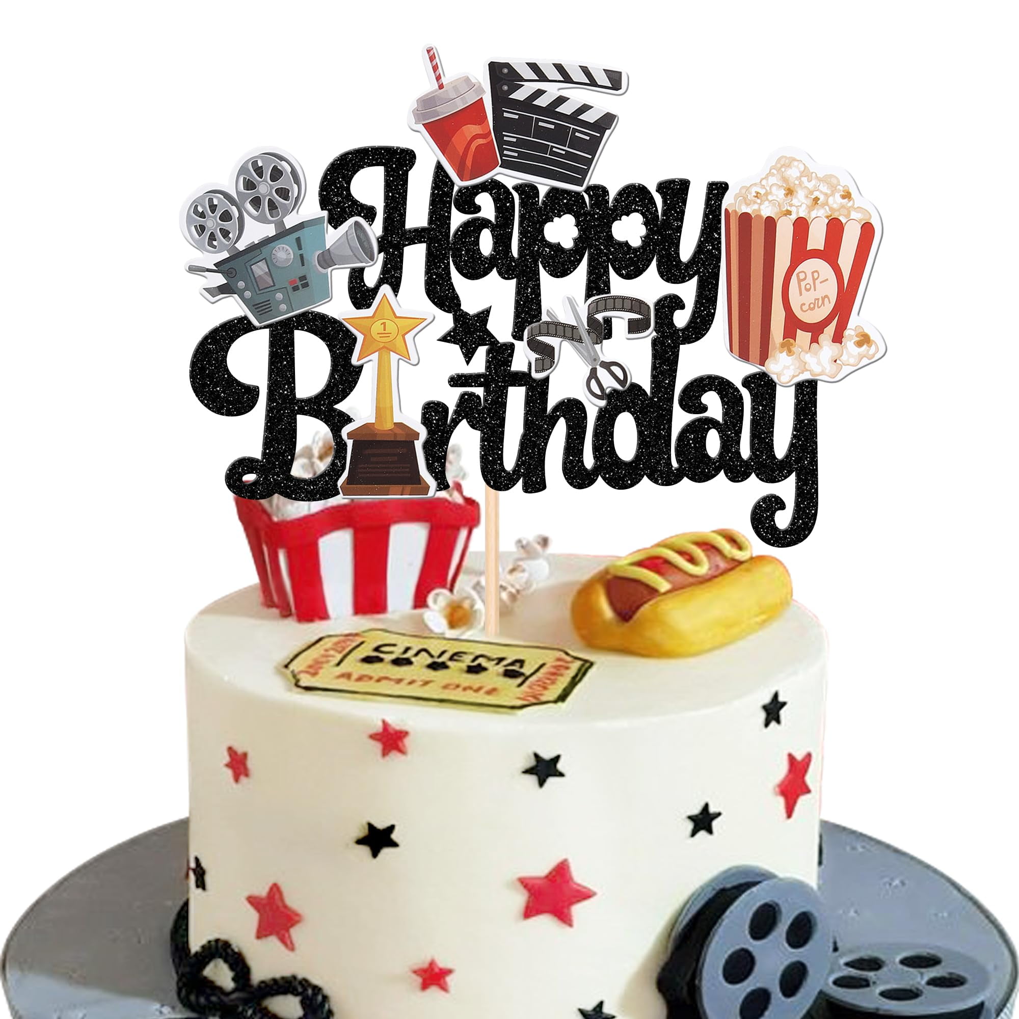 1 PCS MovieTRDN Happy Birthday Cake Topper Glitter Roll Video Recorder ...