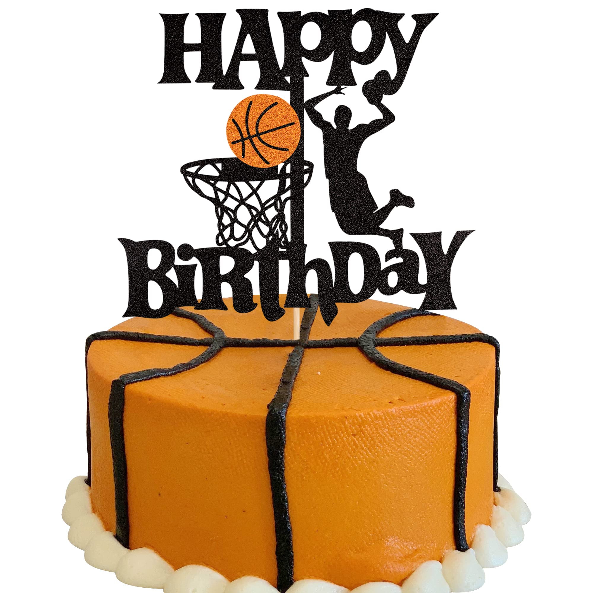 1 PCS NBA Star Sports Basketball Cake MDH1Topper - Black Glitter, Happy ...