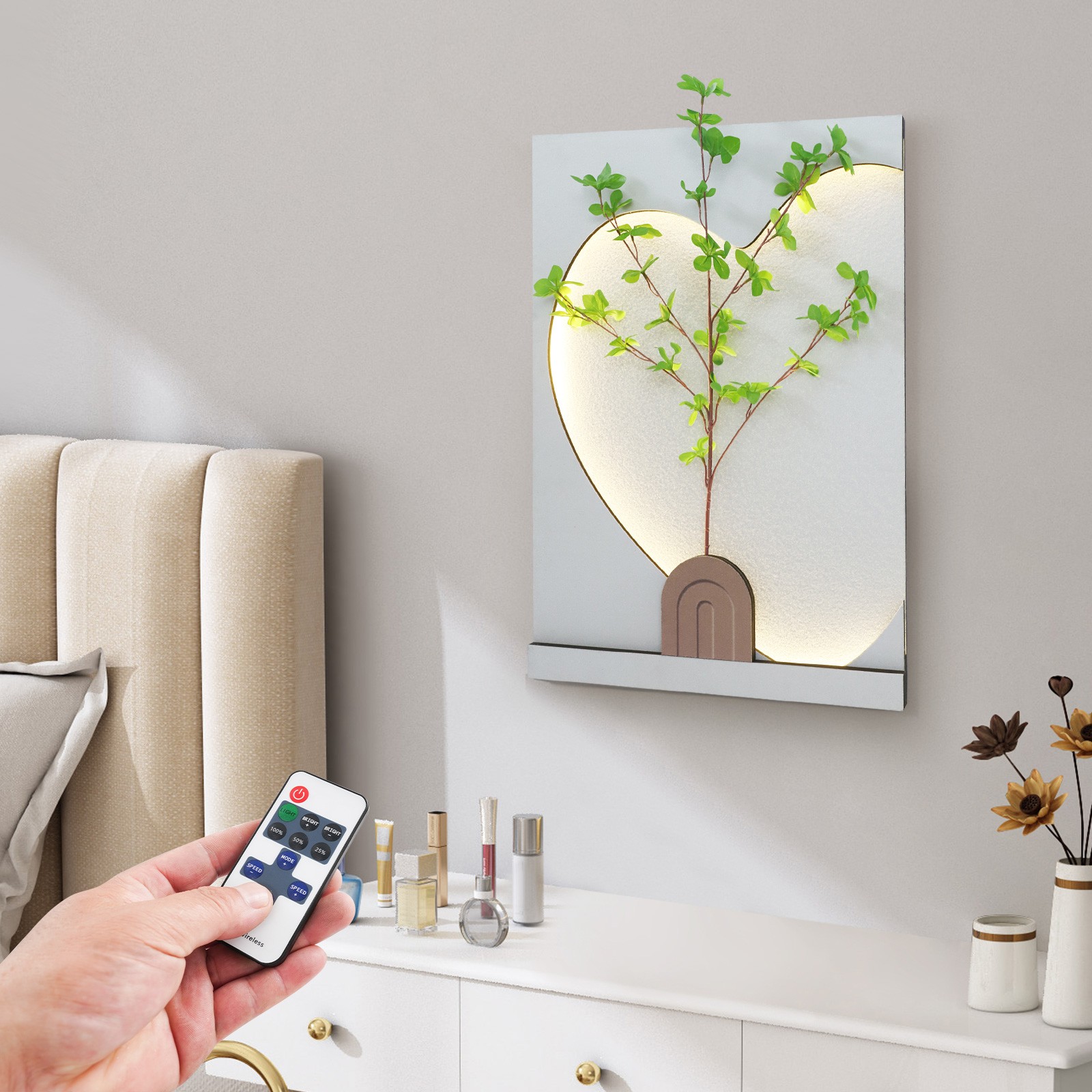 1 PCS Off-White+Green Wall-Mounted Sandstone Decor, Wall Art Painting ...