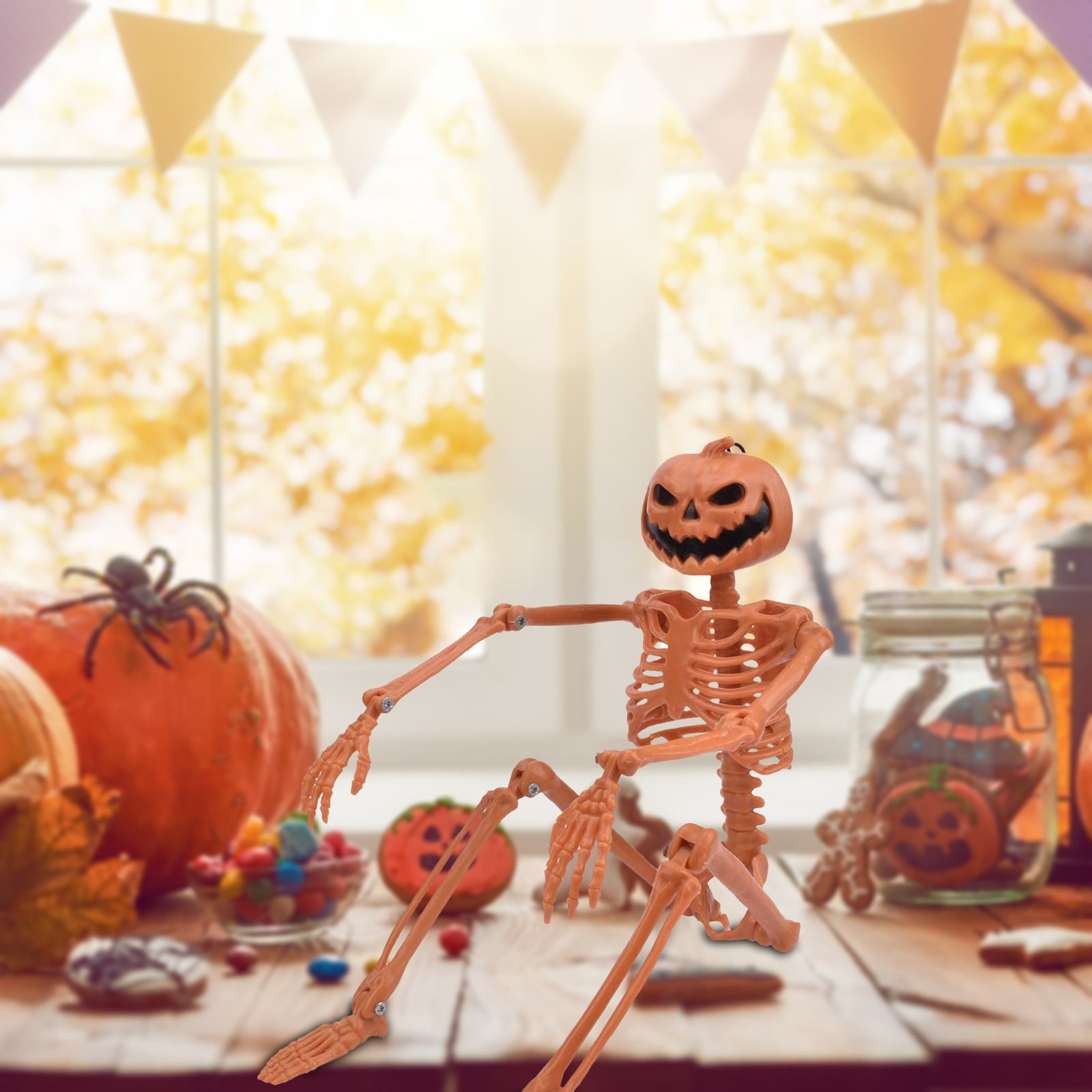 1 PCS Orange Skeleton with Pumpkin Head Halloween Skeleton Decorations ...
