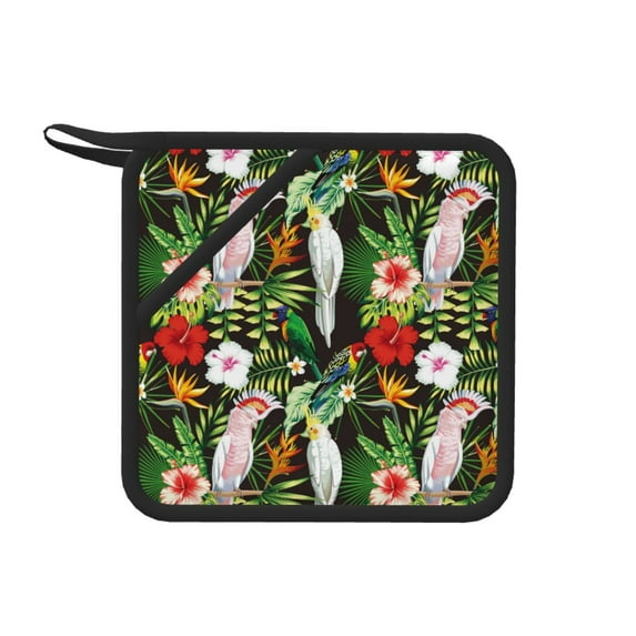 1 PCS Pot Holders for Kitchen - Artsy Cute Parrot Palm Leaves Heat ...