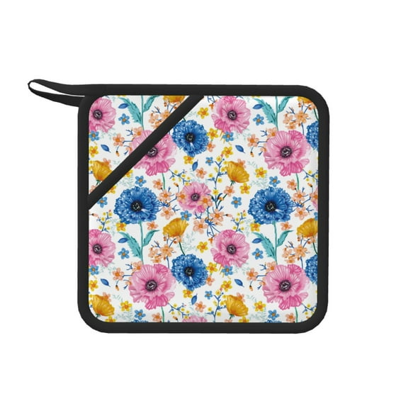 1 PCS Pot Holders for Kitchen - Blue Pink Yellow Rose Flowers Silicone ...