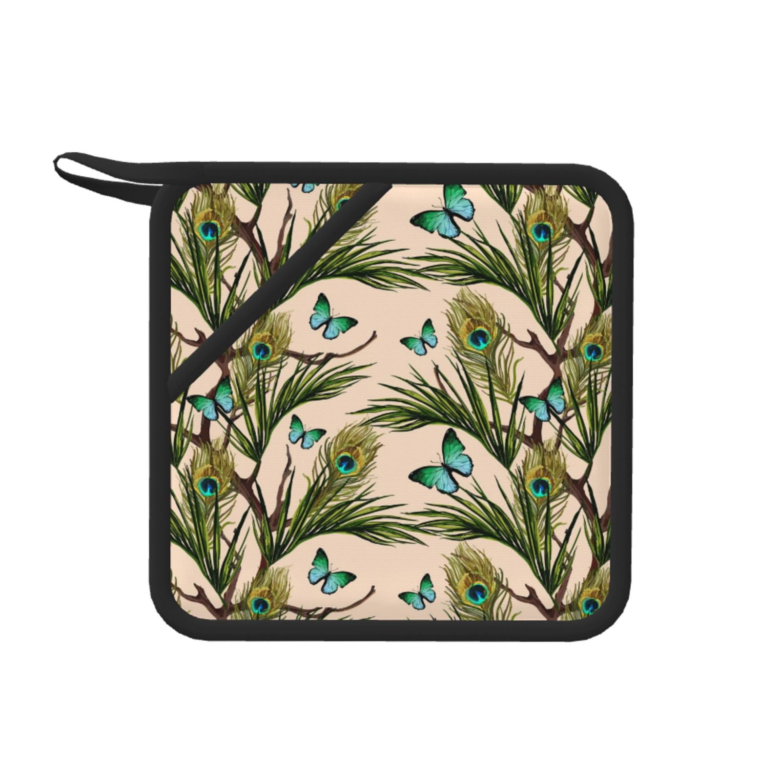 1 PCS Pot Holders for Kitchen - Butterflies And Peacock Feathers Heat Resistant Non Slip ...