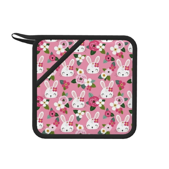 1 PCS Pot Holders for Kitchen - Cartoon Cute Rabbit Flower Rose ...