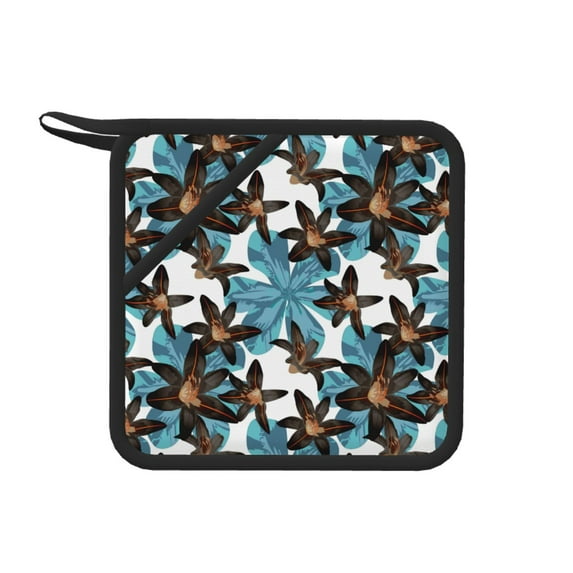 1 PCS Pot Holders for Kitchen - Dark Brown Lilies Flowers Silicone Heat ...