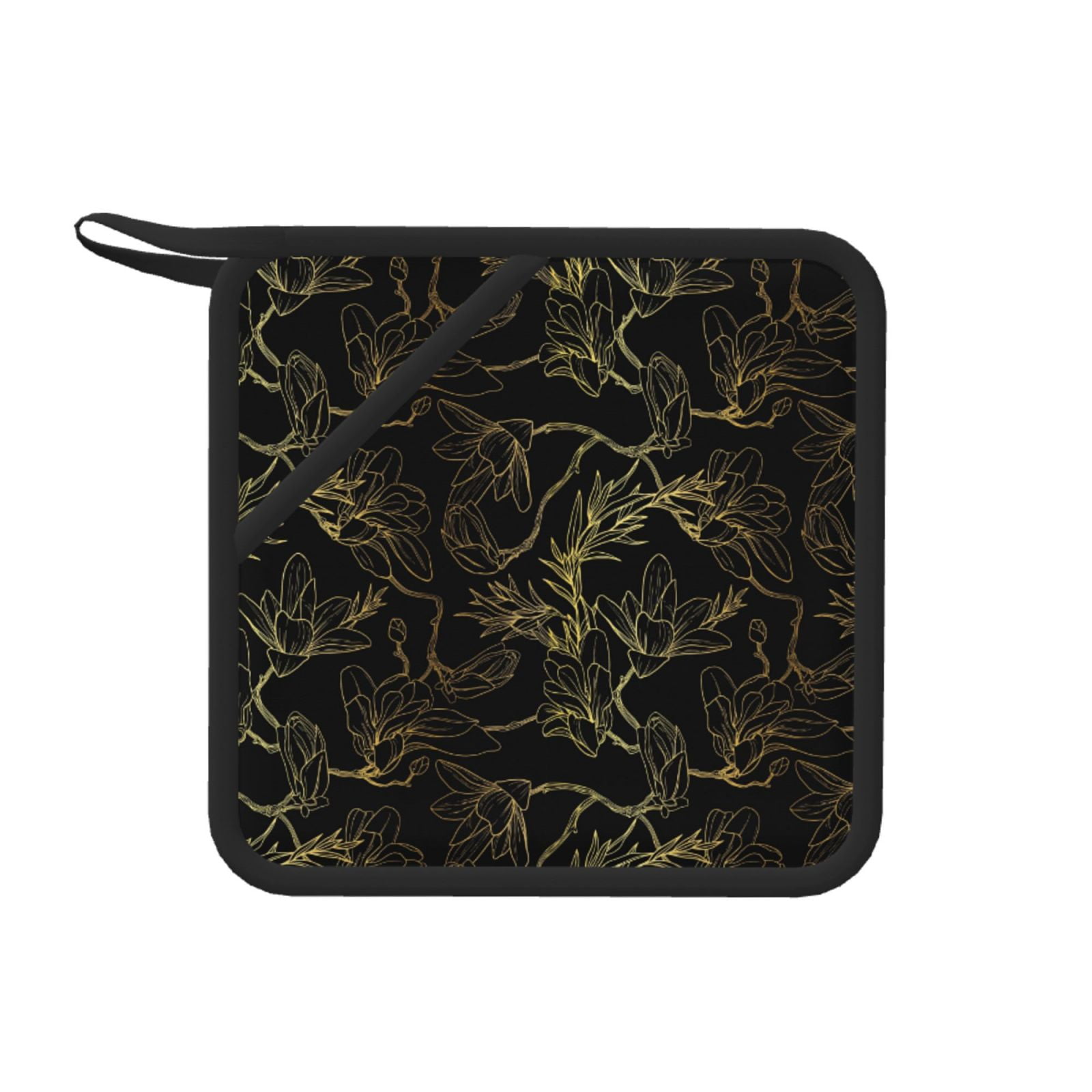 1 PCS Pot Holders for Kitchen - Gold Gloss Outline Floral Silicone Heat ...