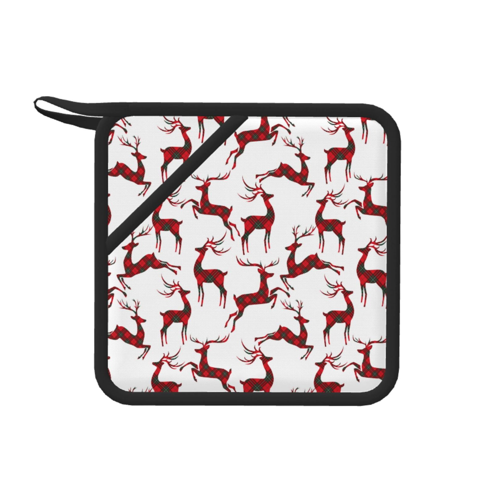 1 PCS Pot Holders for Kitchen - Plaid Pattern Deer Red Heat Resistant ...