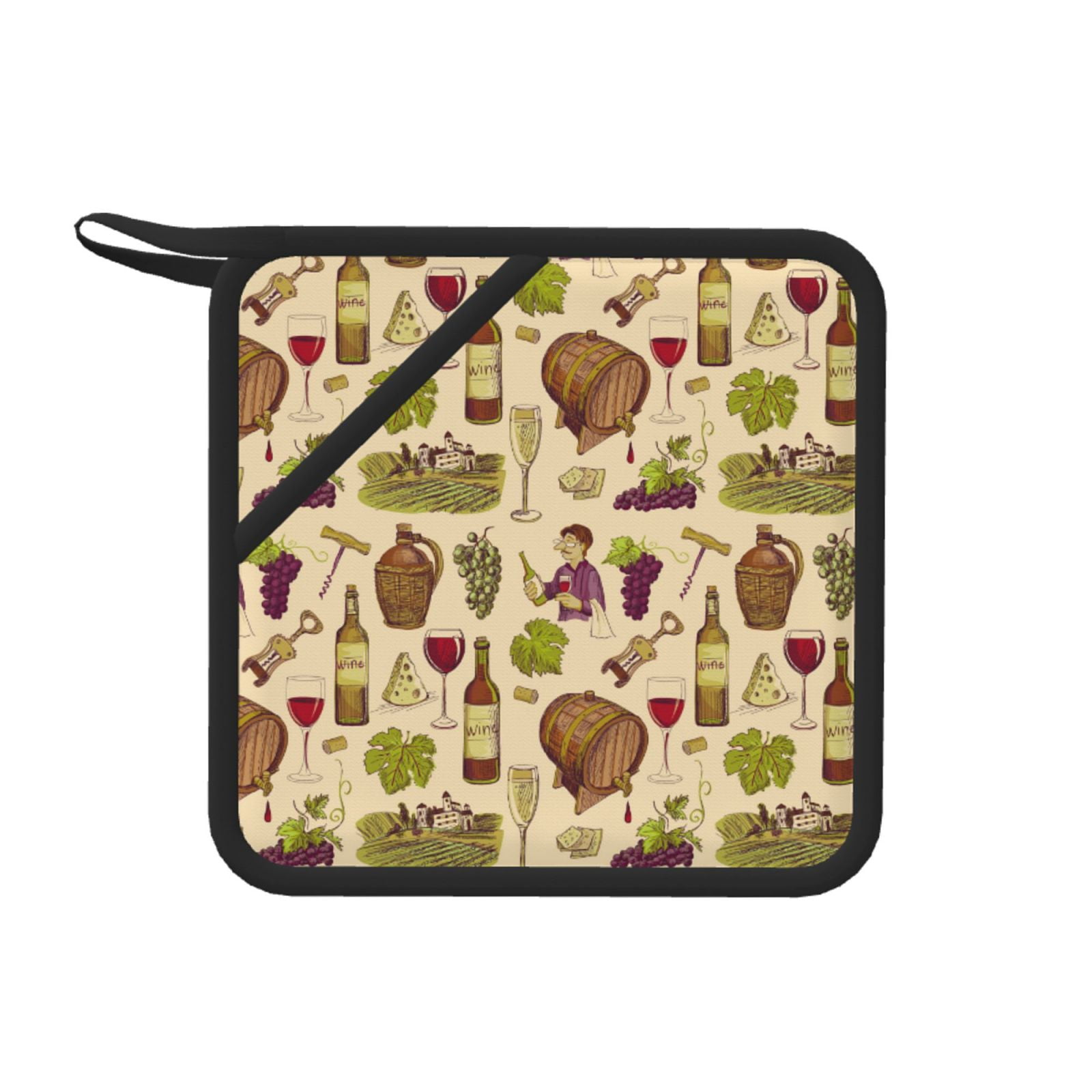 1 PCS Pot Holders for Kitchen - Rustic Wine Print Silicone Heat ...