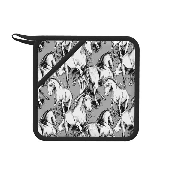 1 PCS Pot Holders for Kitchen - Sketch Cute Horse Black White Silicone ...