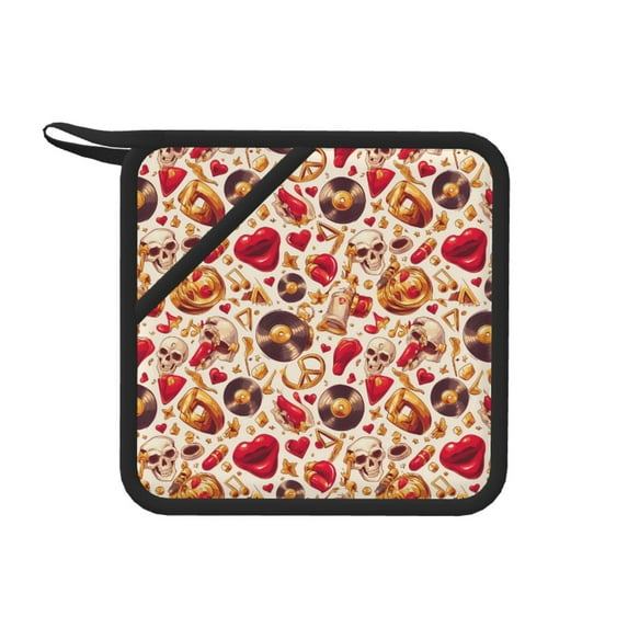 1 PCS Pot Holders for Kitchen - Skull Retro record lips Heat Resistant ...