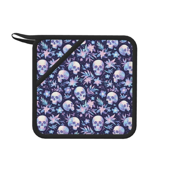 1 PCS Pot Holders for Kitchen - Skull flower white blue Silicone Heat ...