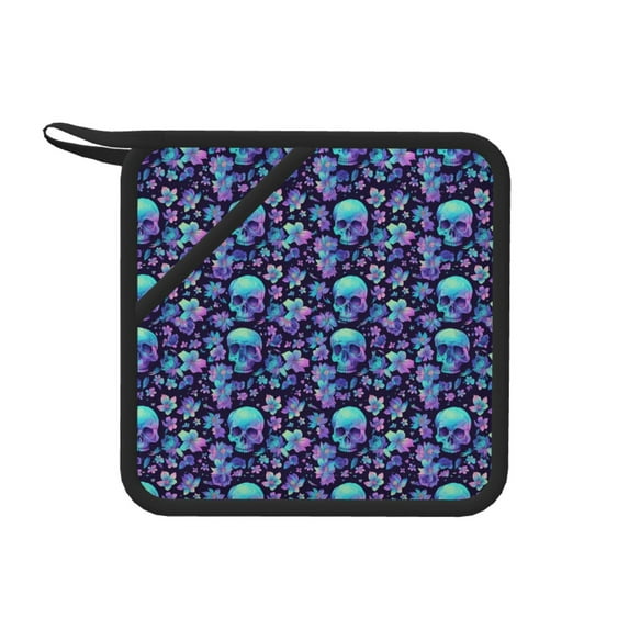 1 PCS Pot Holders for Kitchen - blue flower Skull pink Silicone Heat ...