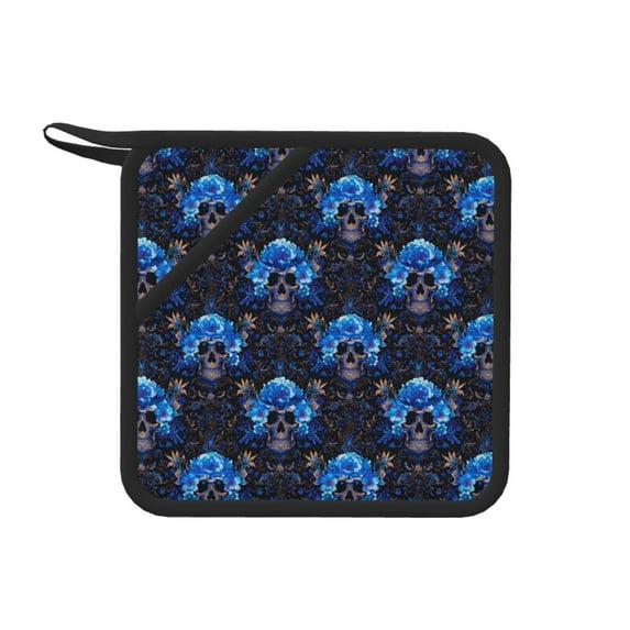 1 PCS Pot Holders for Kitchen - cool blue flower Skull Silicone Heat ...