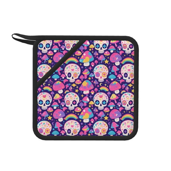 1 PCS Pot Holders for Kitchen - cute rainbow mushroom Skull Silicone ...