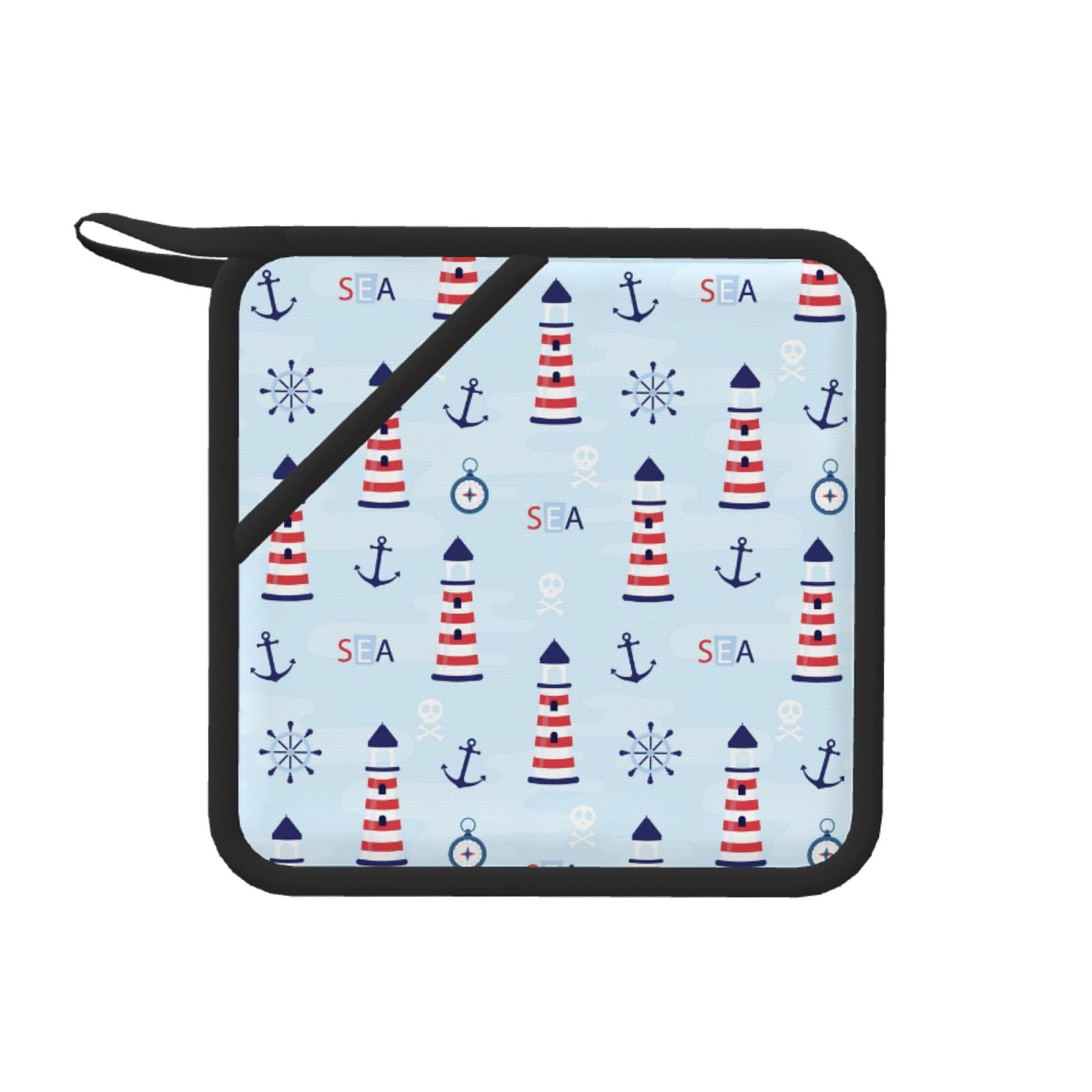 1 PCS Pot Holders for Kitchen - lighthouse steering wheel anchor blue ...