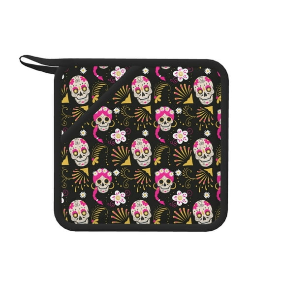 1 PCS Pot Holders for Kitchen - pink Skull daisy Silicone Heat ...