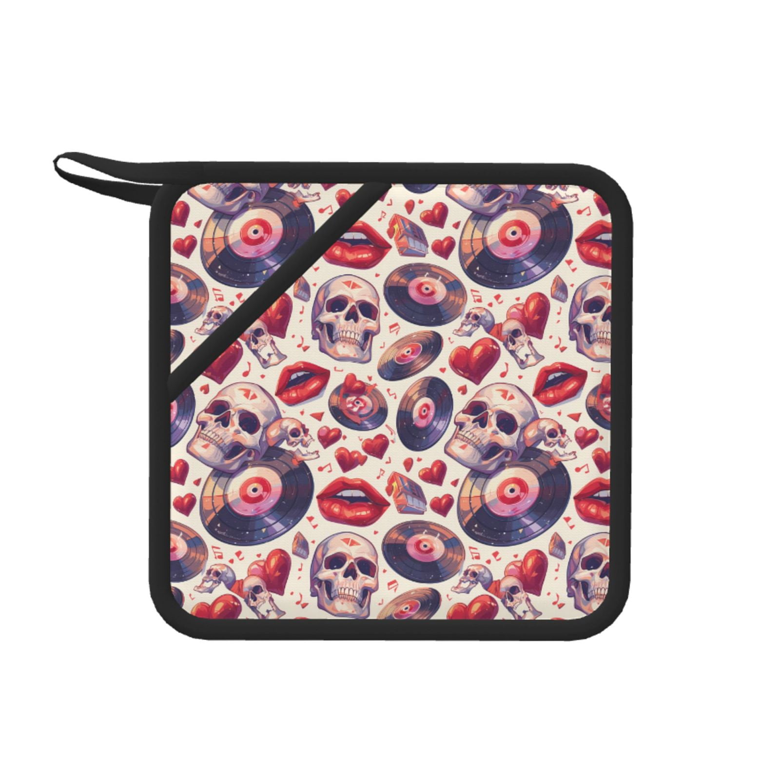 1 PCS Pot Holders for Kitchen record rock Skull lips Heat Resistant ...