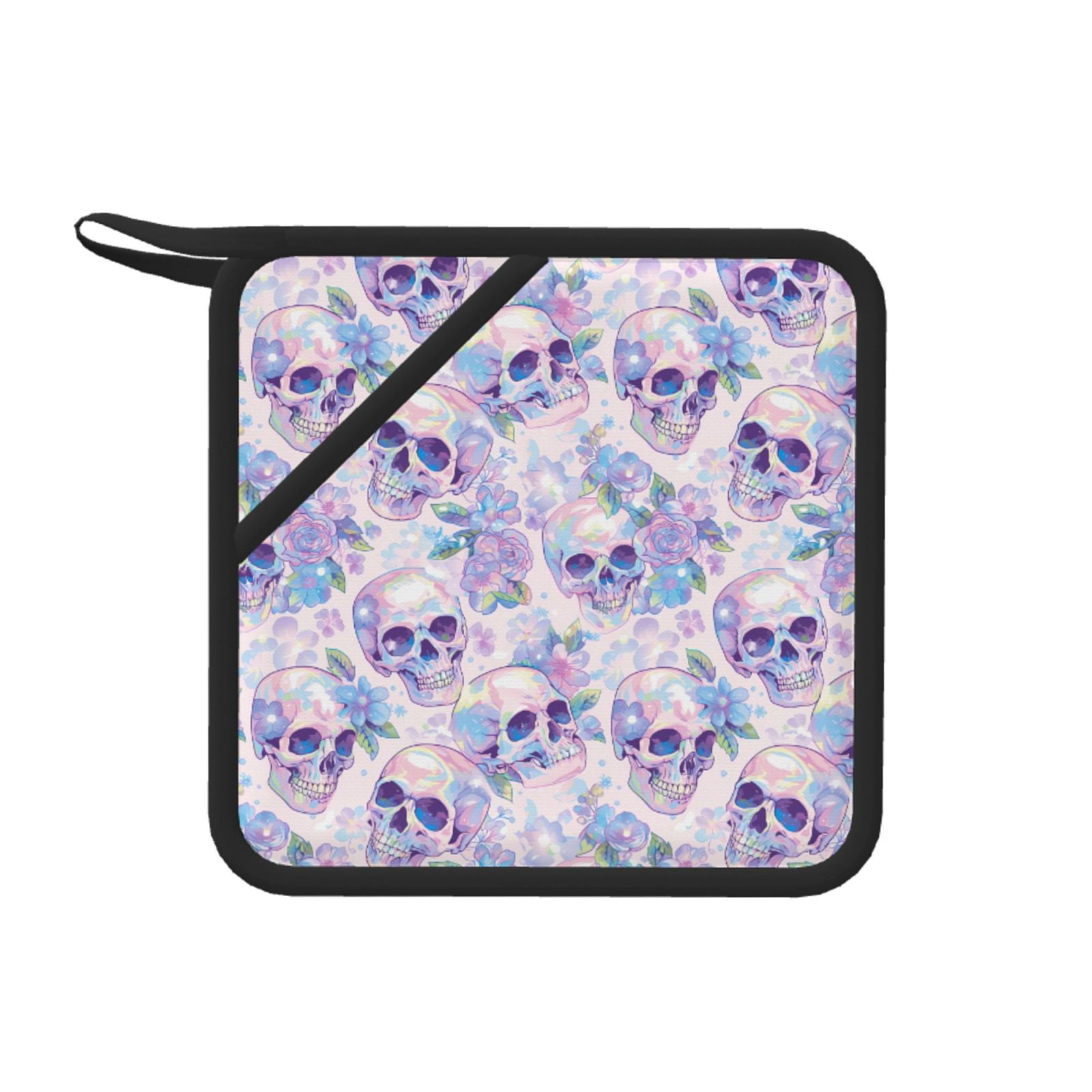 1 PCS Pot Holders for Kitchen - white Skull crystal flower Silicone ...