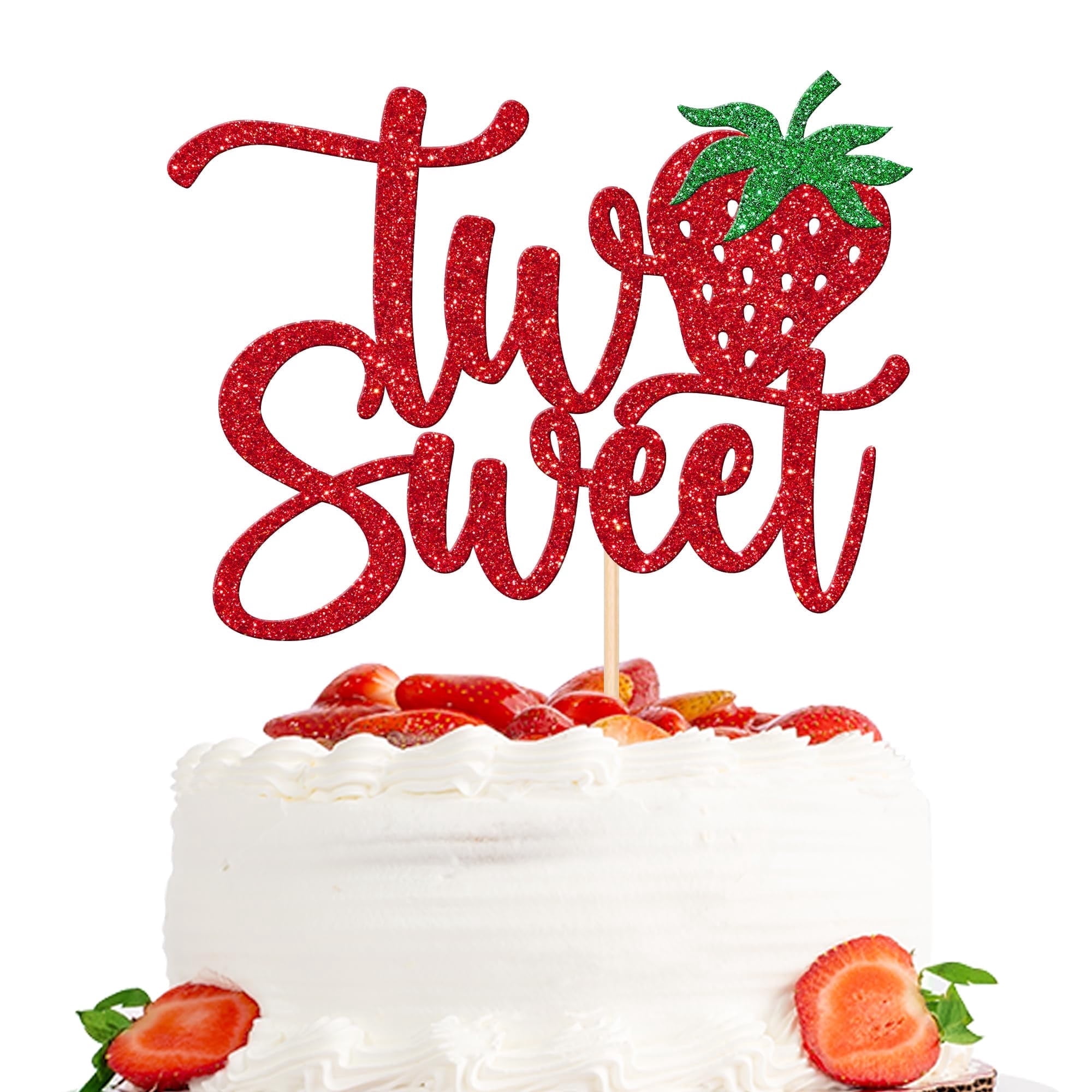1 PCS Two Sweet Strawberry Cake Topper Red Glitter Strawberry Sweet Two ...